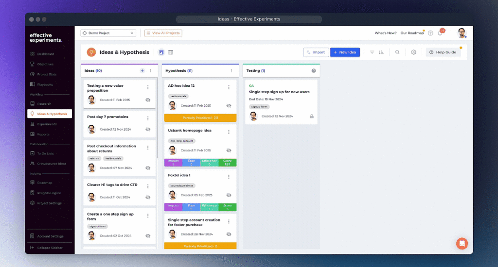 End to end experimentation workflow in a centralized platform